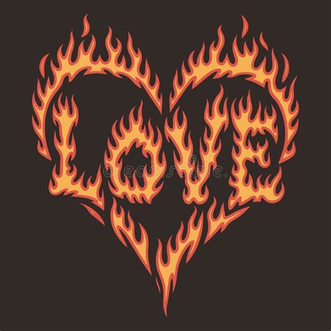 Flaming Love Heart Design On A Dark Background Artwork Stock