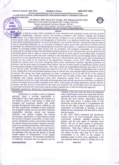 Pdf A Landuse System Agroforestry For Biodiversity Conservation Of