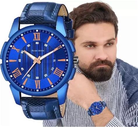 Round King Bracelt And Luxury Blue Designer Watch Combo For Daily At