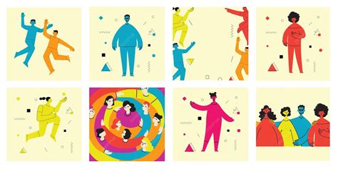 Premium Vector Young Men And Women With Abstract Geometric Shapes