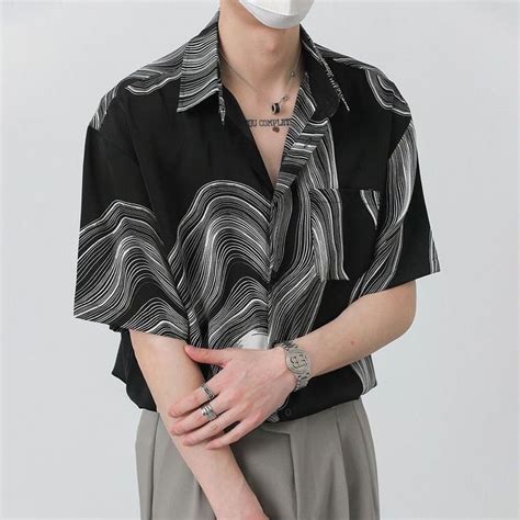 Gs No 73 Textured Short Sleeves Shirt Koreanische Kunst Anzughosen