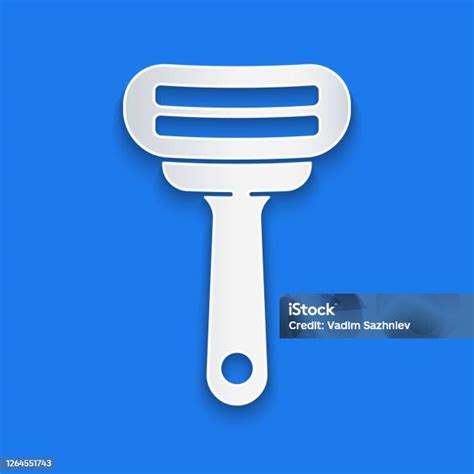 파란색 배경에 격리된 면도기 아이콘을 잘라낸 용지 종이 아트 스타일 벡터 일러스트레이션 면도에 대한 스톡 벡터 아트 및 기타 이미지 면도 작업 장비 면도기 Istock