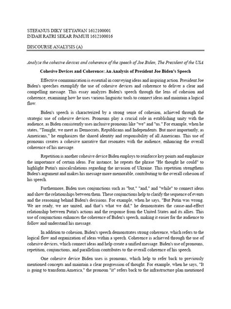 Cohesion Devices Discourse Analysis Pdf Narrative Joe Biden