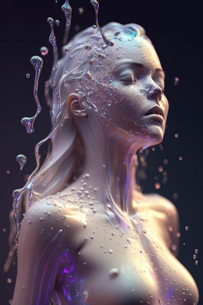 Premium Photo Render Pastel Holographic Dripping Liquid Porcelain Woman Perfect Anatomy Light