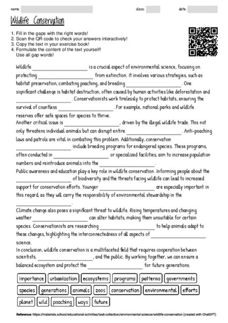 Worksheet With The Topic Wildlife Conservation Materialsschool