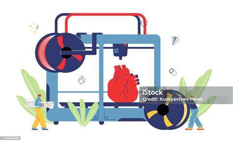의료 3d 프린터 제조 인간의 심장 흰색 배경에 격리된 평면 벡터 삽화 3차원 형태에 대한 스톡 벡터 아트 및 기타 이미지 3차원 형태 Performing Arts