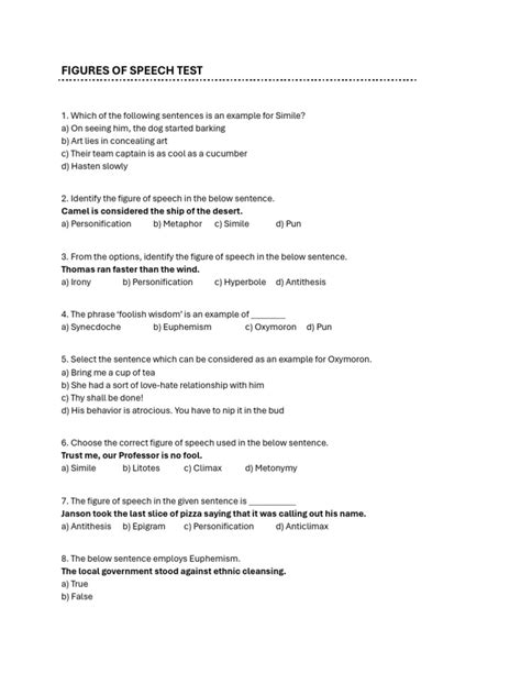 Figures Of Speech Test Pdf Figures Of Speech Rhetorical Techniques