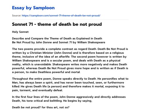 Sonnet 71 Theme Of Death Be Not Proud Analytical Essay On
