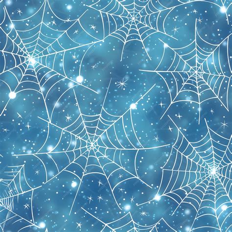 Seamless Pattern Of Spider Webs On A Blue Background Premium Ai