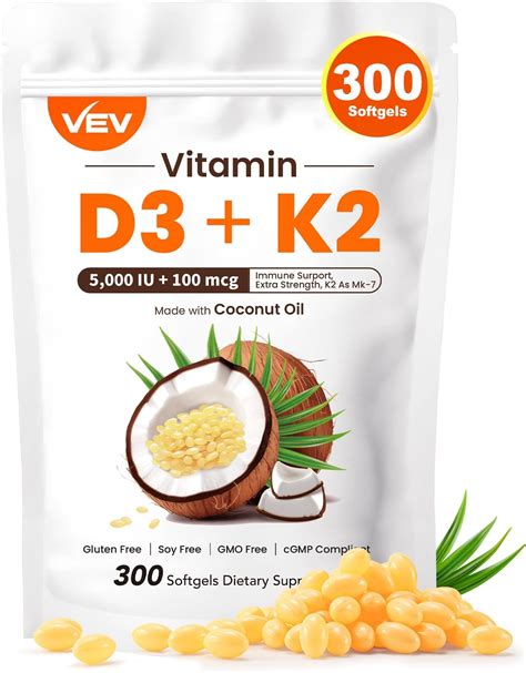 Vev Vitamin D3 K2 5000 Iu D3 100mcg K2 Mk 7 300