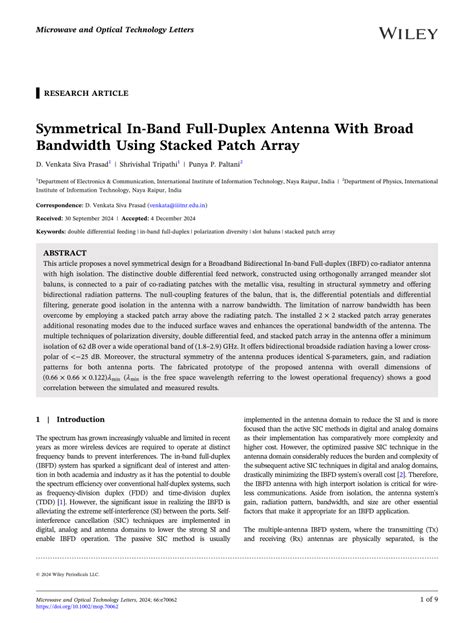 Symmetrical In‐band Full‐duplex Antenna With Broad Bandwidth Using