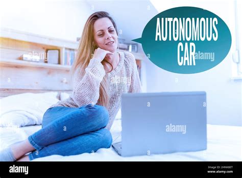 Hand Writing Sign Autonomous Car Word Written On Vehicle That Can Guide Itself Without Human