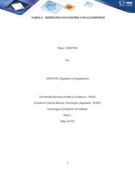 Tarea 2 Algoritmos Y Programación Tarea 2 DiseÑando Soluciones Con Algoritmos Grupo