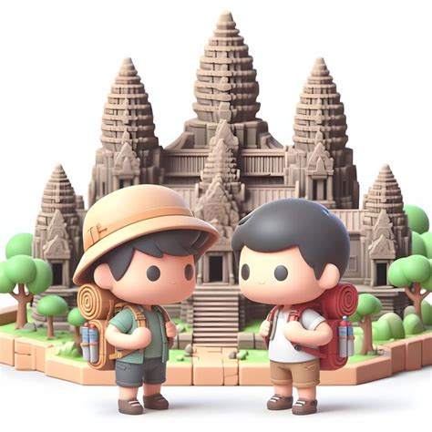 Premium Photo 3d Flat Cute Chibi Icon For Backpacker At The Ruins Of