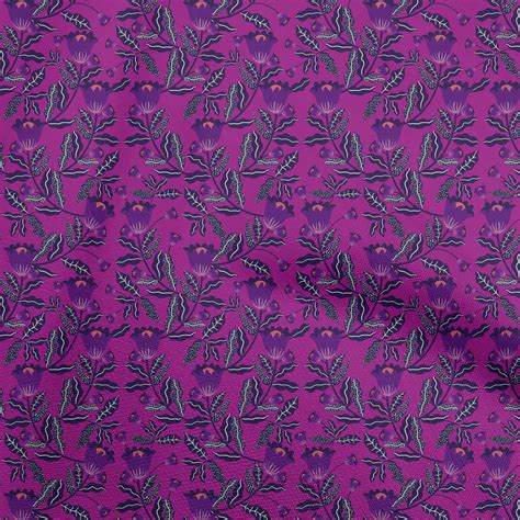 Oneoone Viscose Jersey Purple Fabric Tropical Leaf Sewing Material
