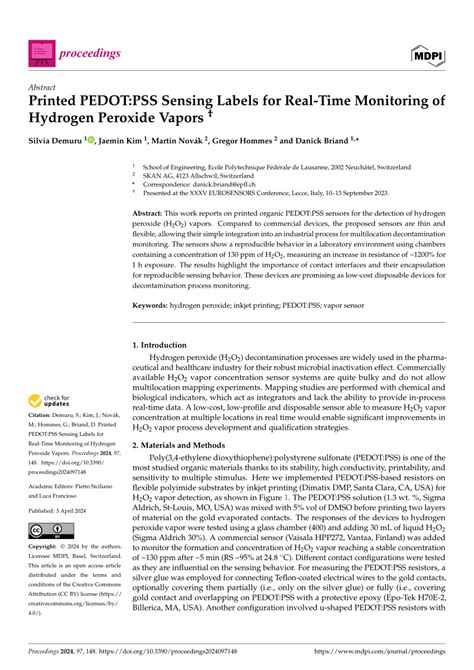 Pdf Printed Pedotpss Sensing Labels For Real Time Monitoring Of Hydrogen Peroxide Vapors