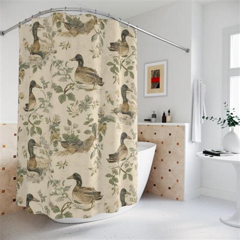 Vintage Mallard Duck Pattern Shower Curtain Rustic Waterfowl Bathroom