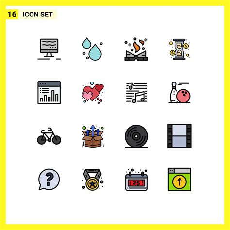 Mobile Interface Flat Color Filled Line Set Of 16 Pictograms Of Graph