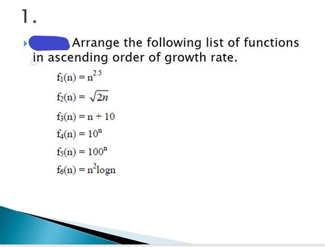 solved arrange the following list of functions in ascending