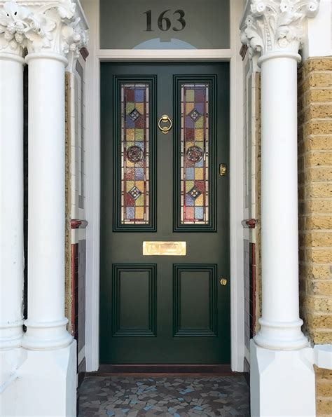 Elegant Handmade Victorian Door With Stained Glass Panels