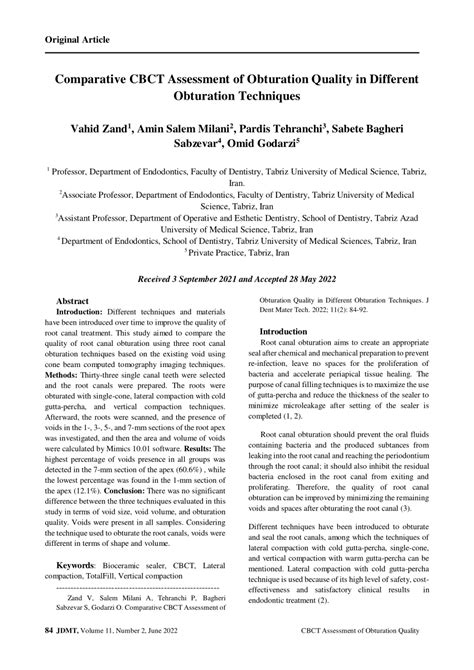 Pdf Cbct Assessment Of Obturation Quality Comparative Cbct Assessment