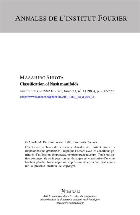 Pdf Classification Of Nash Manifolds