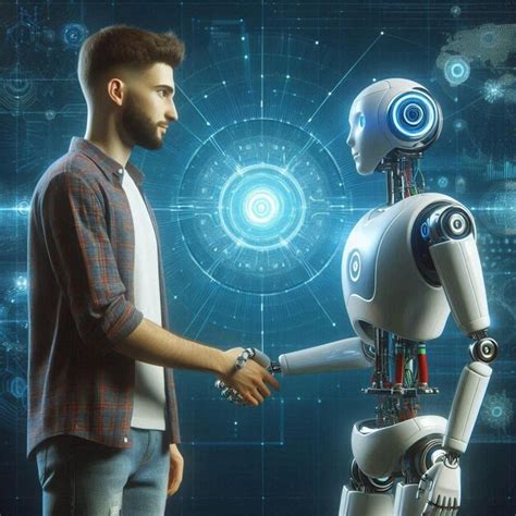 Human And Ai Friendship Premium Ai Generated Image