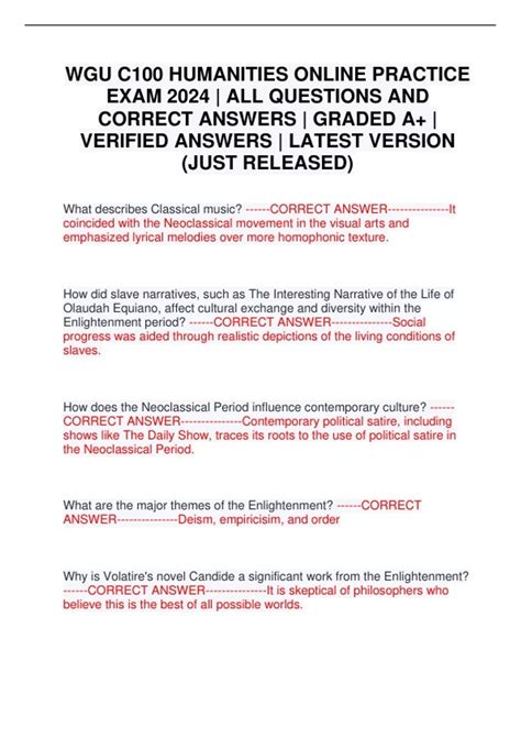 Wgu C100 Humanities Online Practice Exam 2024 All Questions And