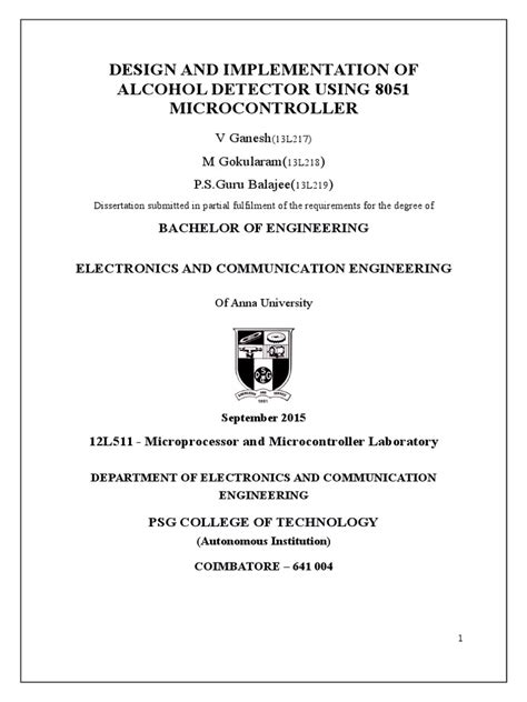 Alcohol Detector Using 8051 Microcontroller Pdf Analog To Digital