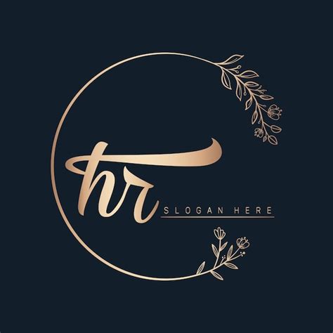 Premium Vector Hr Letter Logo Design With Circle In Gold Color Leaf And Flower