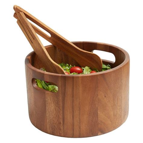 Acacia Wood Salad Bowl With Tongs Handcrafted Serving Bowl For Salads