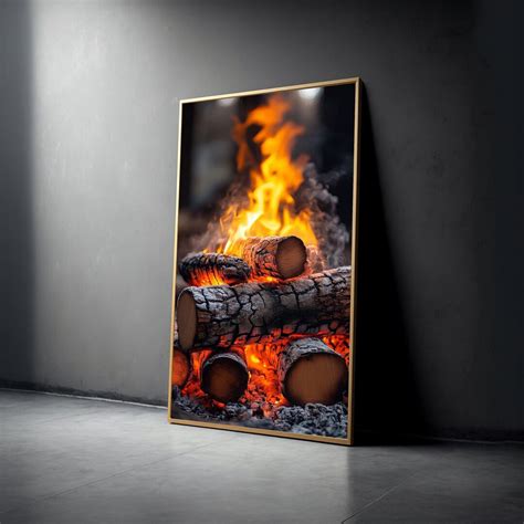 Cozy Campfire Logs Canvas Wall Art Burning Wood Flames Warm Autumn