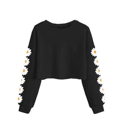 Xyxonk Girls Long Sleeve Shirt Trendy Cute Daisy Prints Crop Tops Size