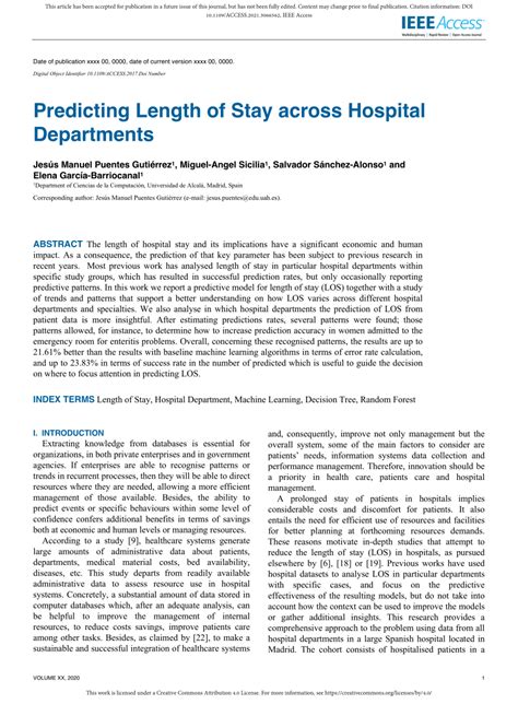 Pdf Predicting Length Of Stay Across Hospital Departments