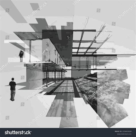 Architectural Sketch Perspective 3d Illustration Gallery Stock Vector Royalty Free 2256419209