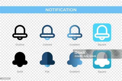 다른 스타일의 알림 아이콘입니다 알림 벡터 아이콘은 윤곽선 단색 색상 그라디언트 및 플랫 스타일로 설계되었습니다 기호 아이콘 그림 벡터 일러스트 레이 션 0명에 대한 스톡