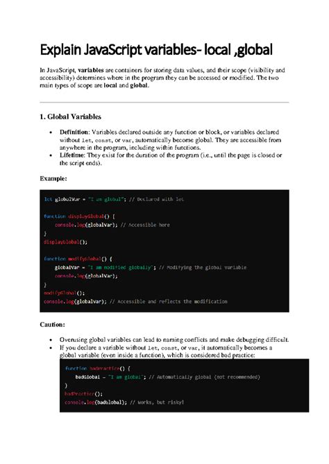 Web Technology 2 Explain Javascript Variables Local Global In