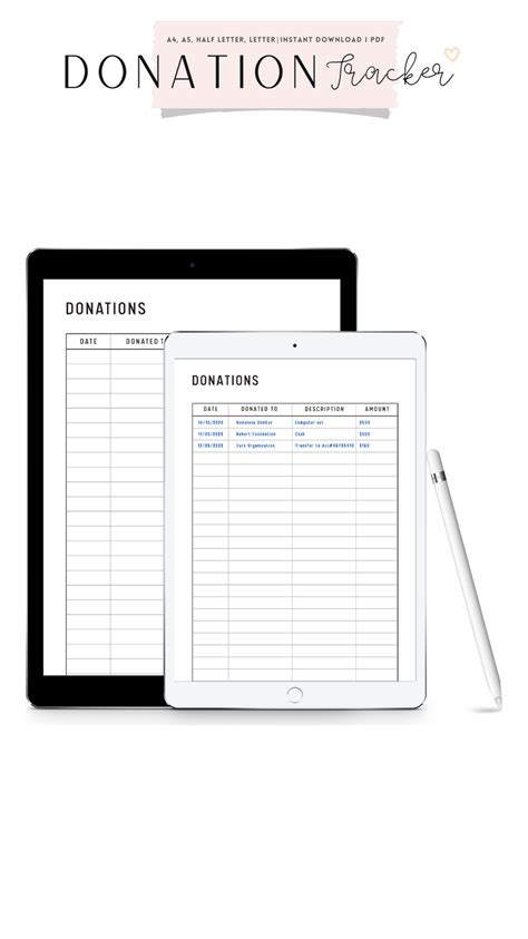 Donation Tracker Printable Charitable Ts Tracker Printables
