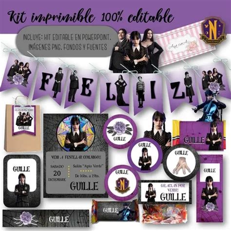 Kit Imprimible Merlina Addams Mod01 100 Editable Candy Bar En Venta En Rosario Santa Fe Por