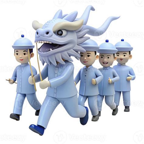 3d Illustration Of People Performing A Dragon Dance 52556704 Png