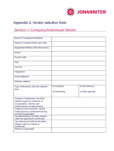 Fillable Online Appendix 2 Vendor Selection Form Fax Email Print