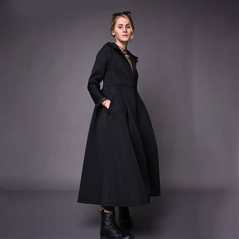 Black Neoprene Princess Coat Long Jacket Plus Size Outerwear Etsy