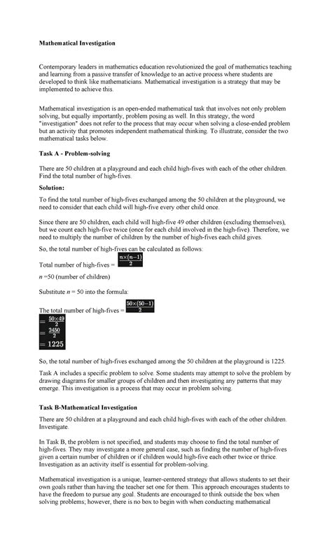 Mathematical Investigation Mathematical Investigation Contemporary