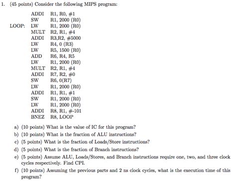 1 45 Points Consider The Following Mips Program