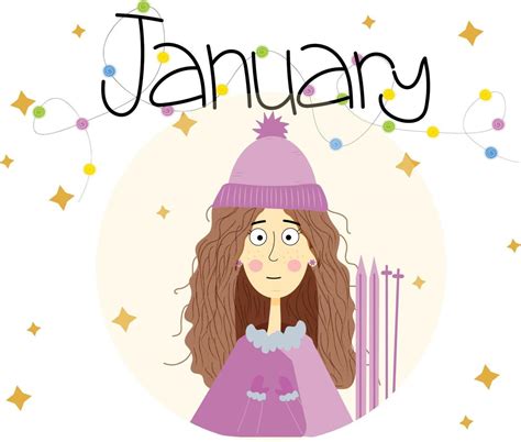 January Cute Girl Vector Illustration In Flat Style Winter Holidays