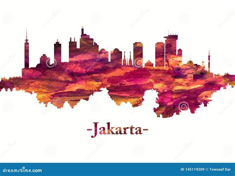 Jakarta Indonesia Skyline In Red Stock Illustration Illustration Of