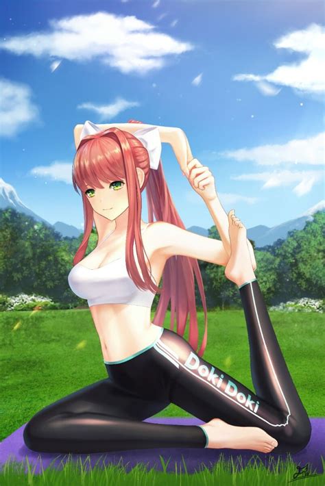 Monika Yoga Practice Ddlc Personagem De Animação Doki Doki Anime Doki