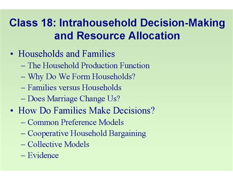 Class 18 Intrahousehold Decision Making And Resource Allocation