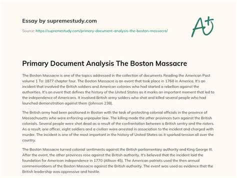 Primary Document Analysis The Boston Massacre Free Essay Example