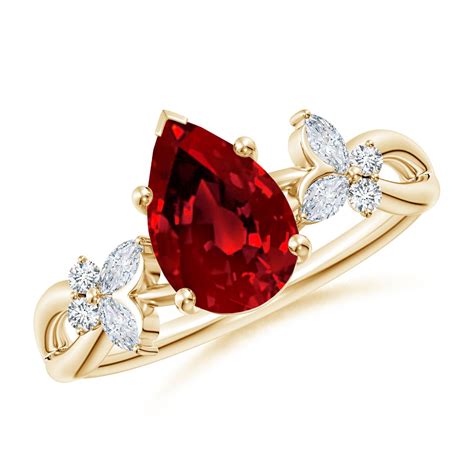 Angara Lab Grown 19 Ct Pear Shaped Ruby Butterfly Engagement Ring For